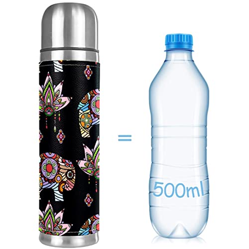 Vintage Lotus Ethnic Elephant Vacuum Insulated Water Bottle Stainless Steel Thermos Flask Travel Mug Coffee Cup Double Walled 17 OZ