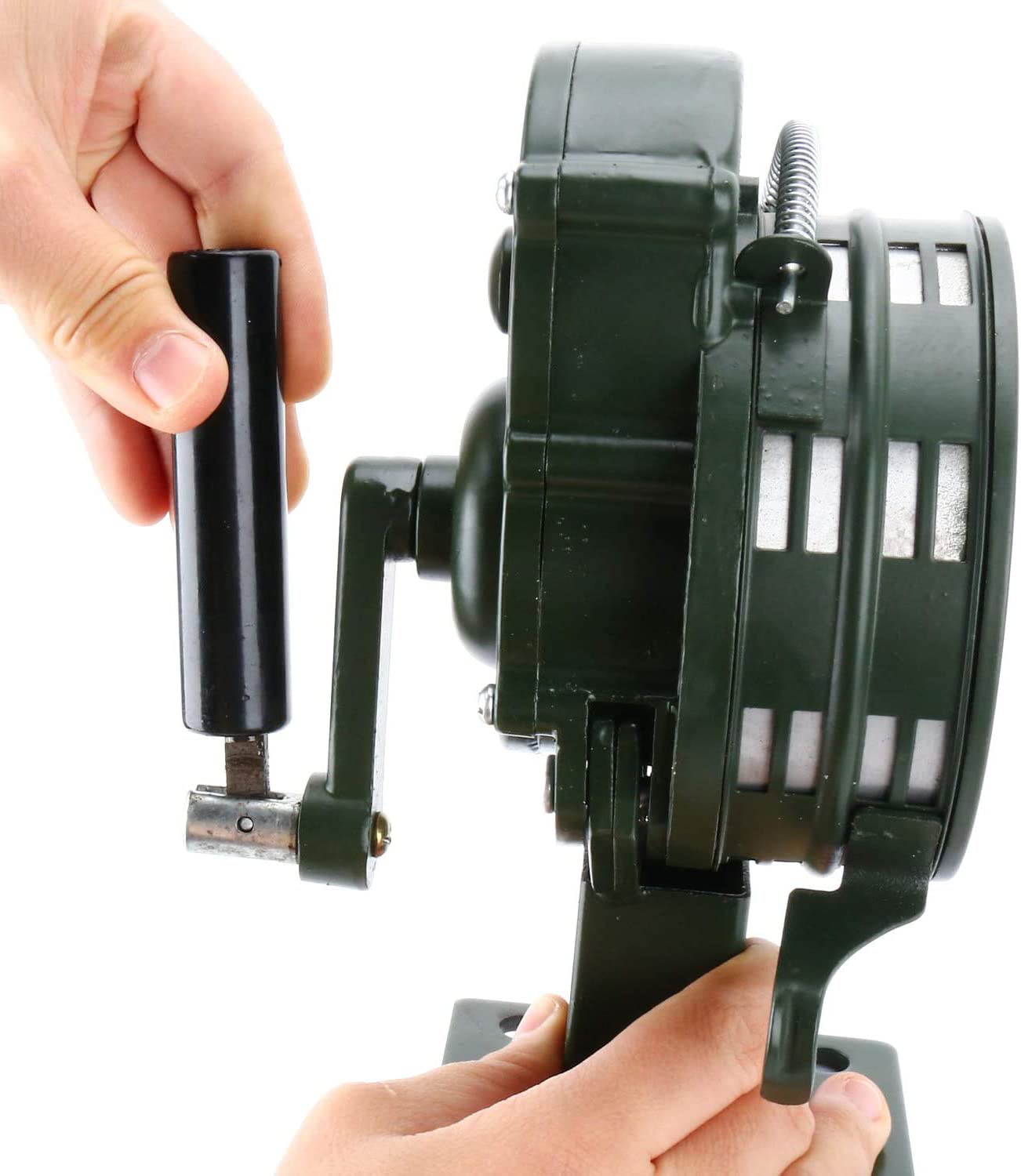 Mono-gatari Handheld Air Raid Siren Base Mount Hand Crank Siren Horn Manual Operated Metal Alarm 110db Home Self Protection Security