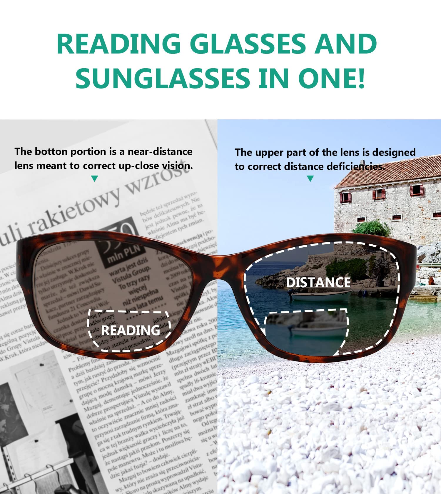 Eyekepper Bi-Focal Sunshine Readers Fashion Bifocal Sunglasses Tortoise/Brown Lens +2.5