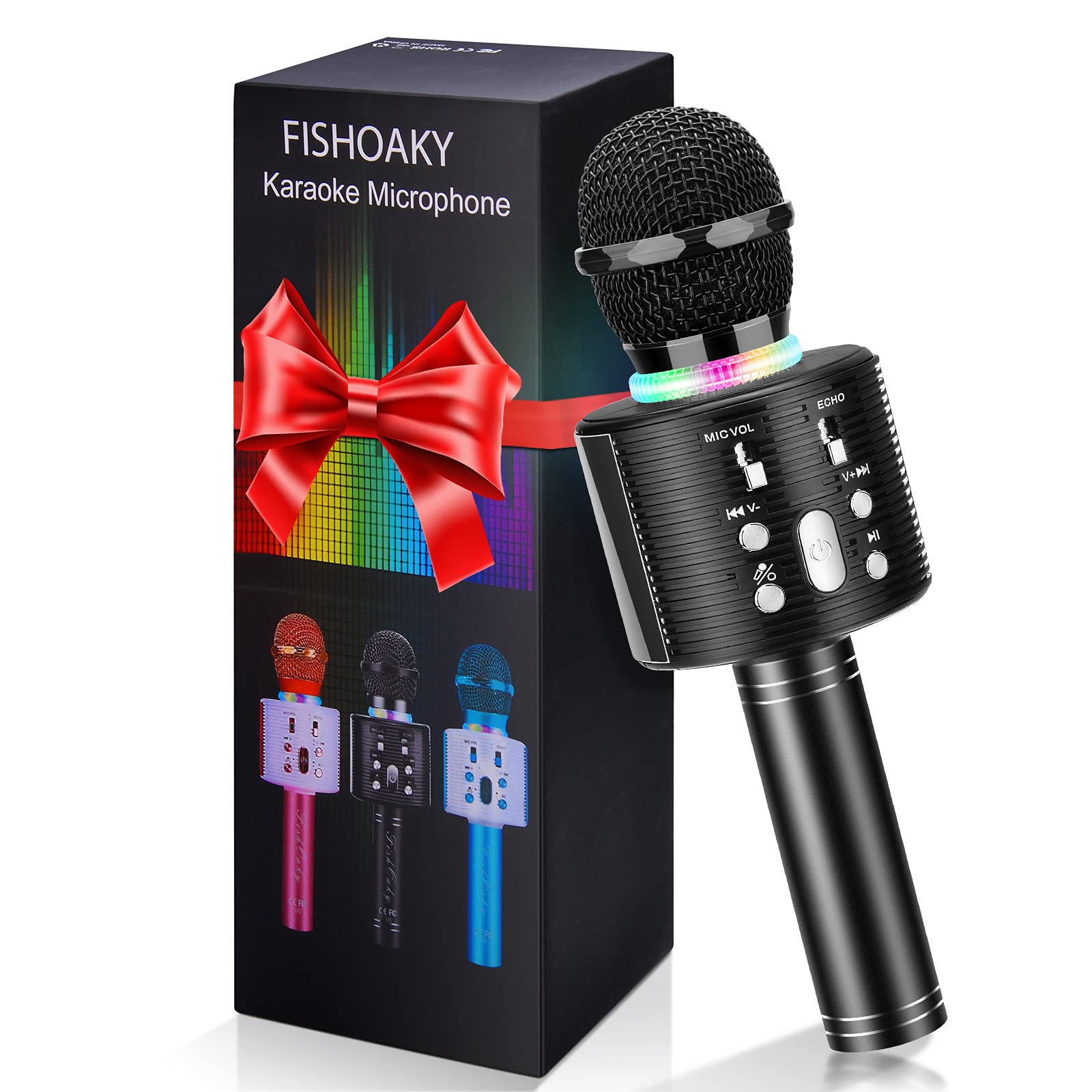 FISHOAKY Karaoke Microphone for Kids, 3 in 1 Portable Wireless Microphone Speaker Music Singing Voice Recording Karaoke Machine with Android/iOS for Home KTV Player Outdoor