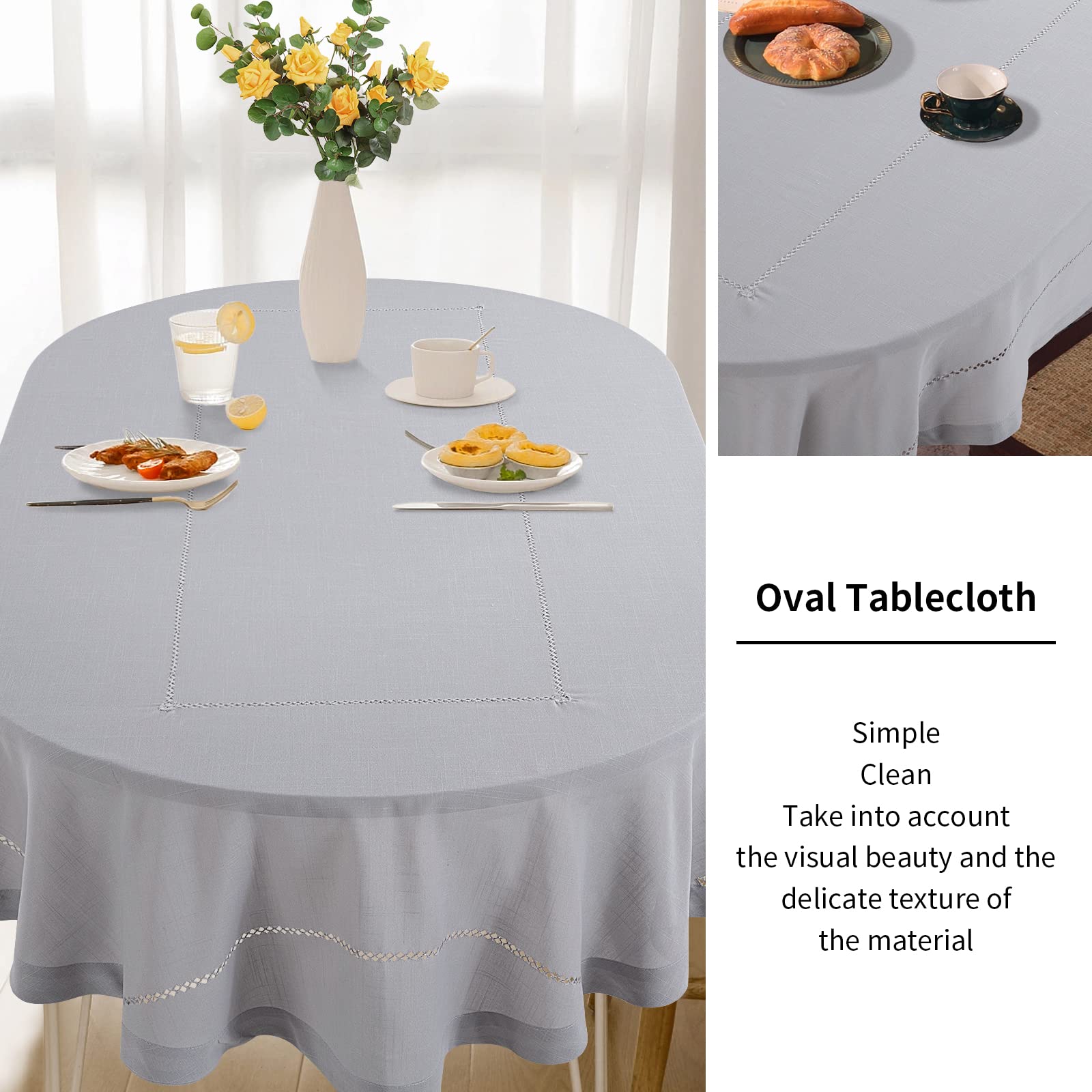 HOMBYS Oval Tablecloth with Hollow for Oval Table, 60x84 Inch Farmhouse Table Covers for Kitchen Dining Party, Wrinkle Free Anti-Fading Tabletop Decoration, Light Grey