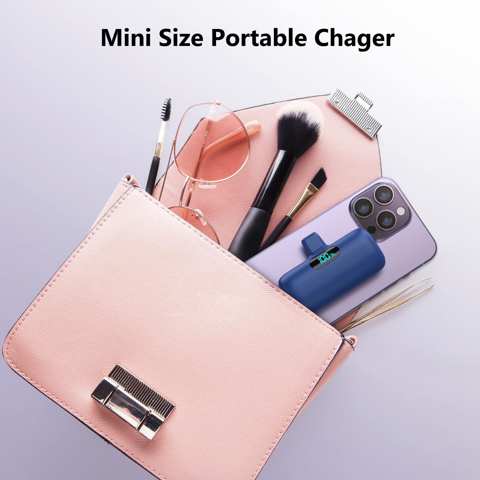 Feob Mini Portable Charger 5000mAh, Small & Ultra-Compact 15W PD Fast Charging Power Bank, LCD Display Cute Battery Pack Compatible with iPhone 14/14 Pro Max/13/13 Pro Max/12/11/XR/X/8/7/6, White