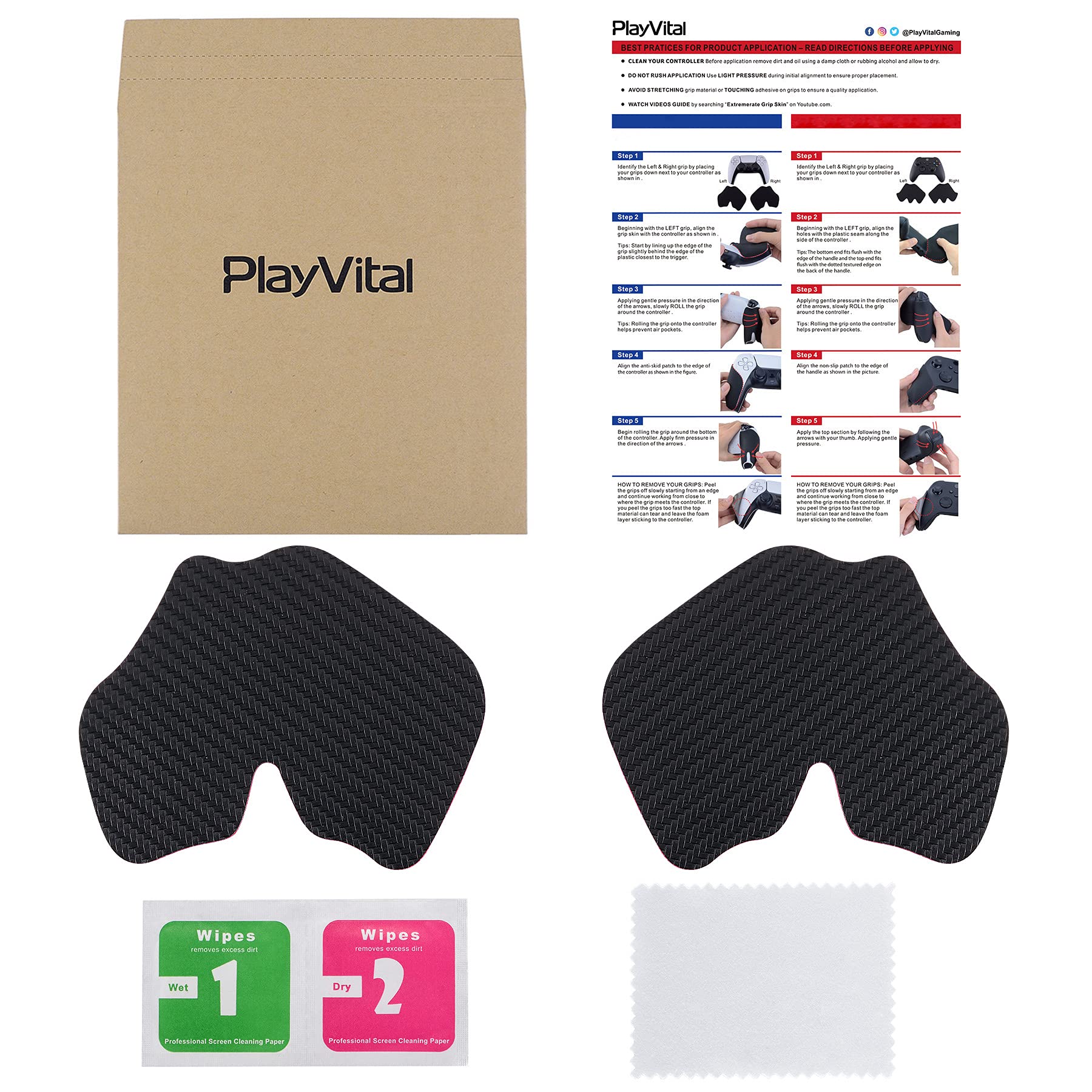 eXtremeRate PlayVital Anti-Skid Sweat-Absorbent Controller Grip for ps5 Controller, Professional Textured Soft Rubber Pads Handle Grips for ps5 Controller - Carbon Fiber