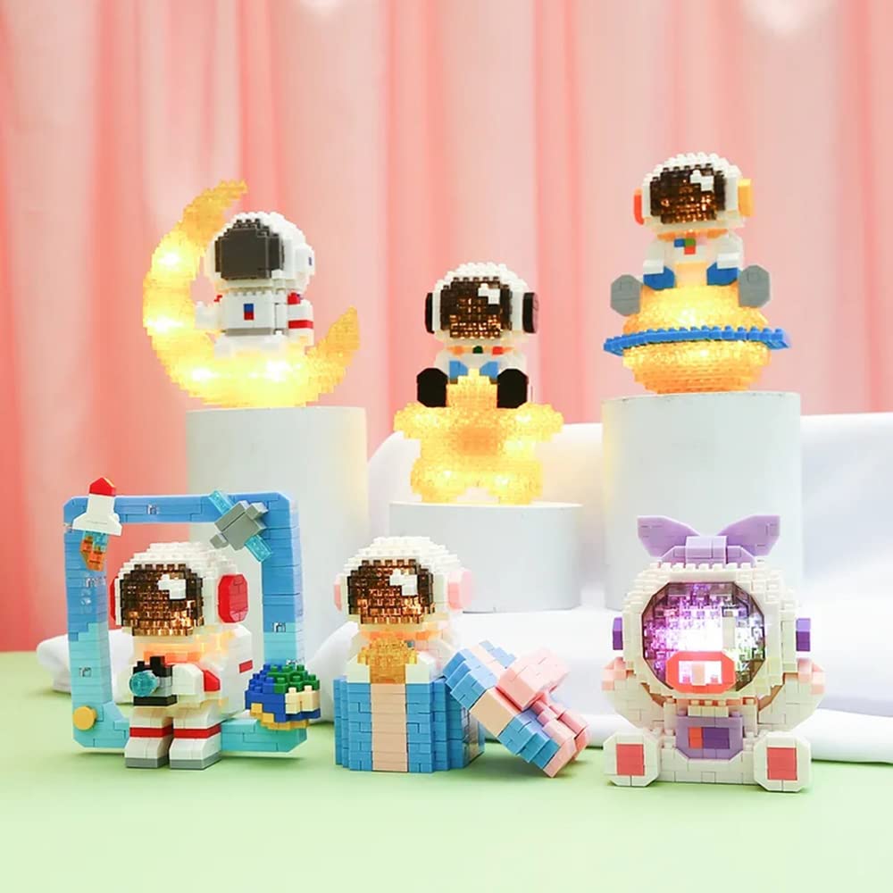 Micro Building Blocks Astronaut Model with Light Building Toy, Micro Building Kits for Kids or Adult Gifts, Spaceman on The Moon Mini Blocks Set DIY Bricks Toys