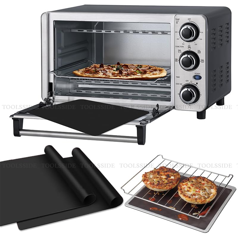TOOLSSIDE 100% Non-Stick Toaster Oven Liner 2 PACK - 11" X 9" Oven Liners For Bottom Of Oven, Great Oven Mat Teflon Liner For Toaster Ovens, Dishwasher Safe, Best Oven Mat For Bottom Of Oven