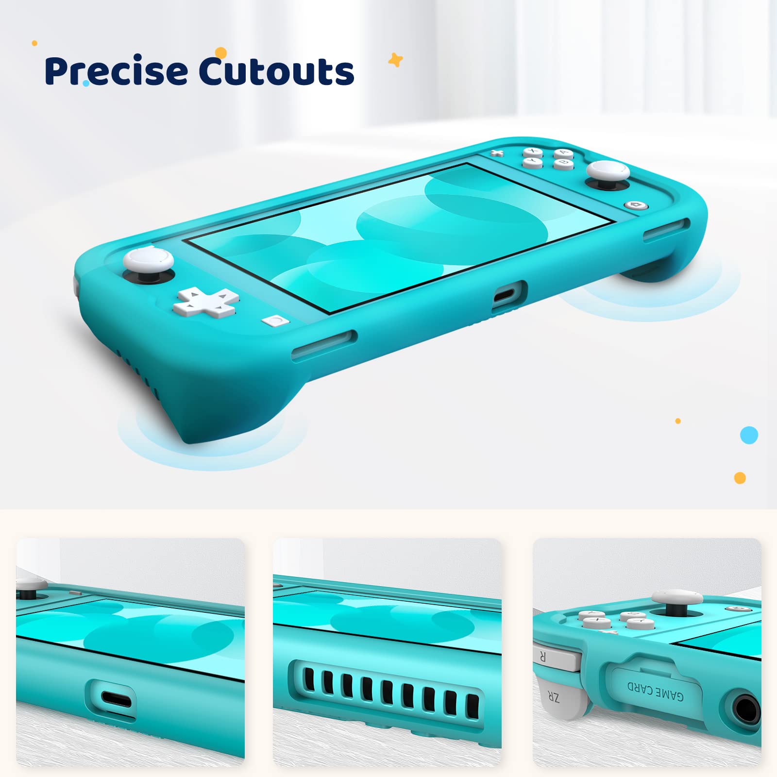 Fintie Case for Nintendo Switch Lite 2019 w/3 Game Card Slots - Soft Silicone [Shock Proof] [Anti-Slip] Protective Cover w/Ergonomic Grip Comfortable Grip Case for Switch Lite Console, Turquoise