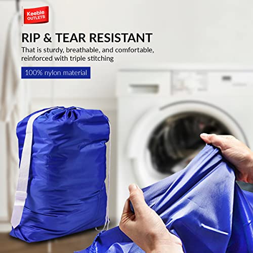 Pack of 3 Heavy Duty Travel Laundry bag blue XL (30 * 40) with straps, Nylon Material, Locking Drawstring, Durable and washable, Extra large bag, Rip and Tear Resistant,Mesh bag dirty Cloth Organizer