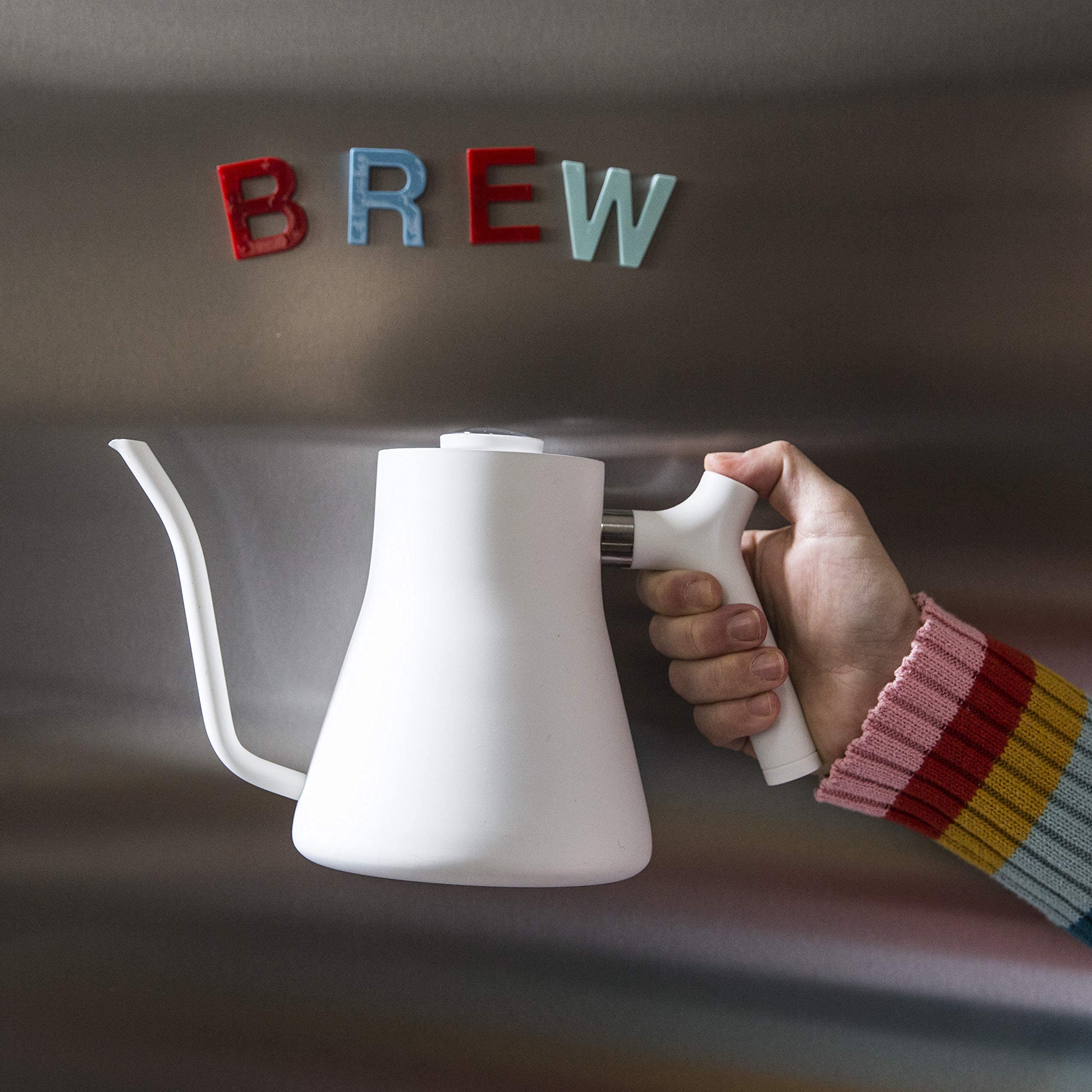Fellow Stagg Stovetop Pour-Over Coffee and Tea Kettle - Gooseneck Teapot with Precision Pour Spout, Built-In Thermometer, Matte White, 1 Liter