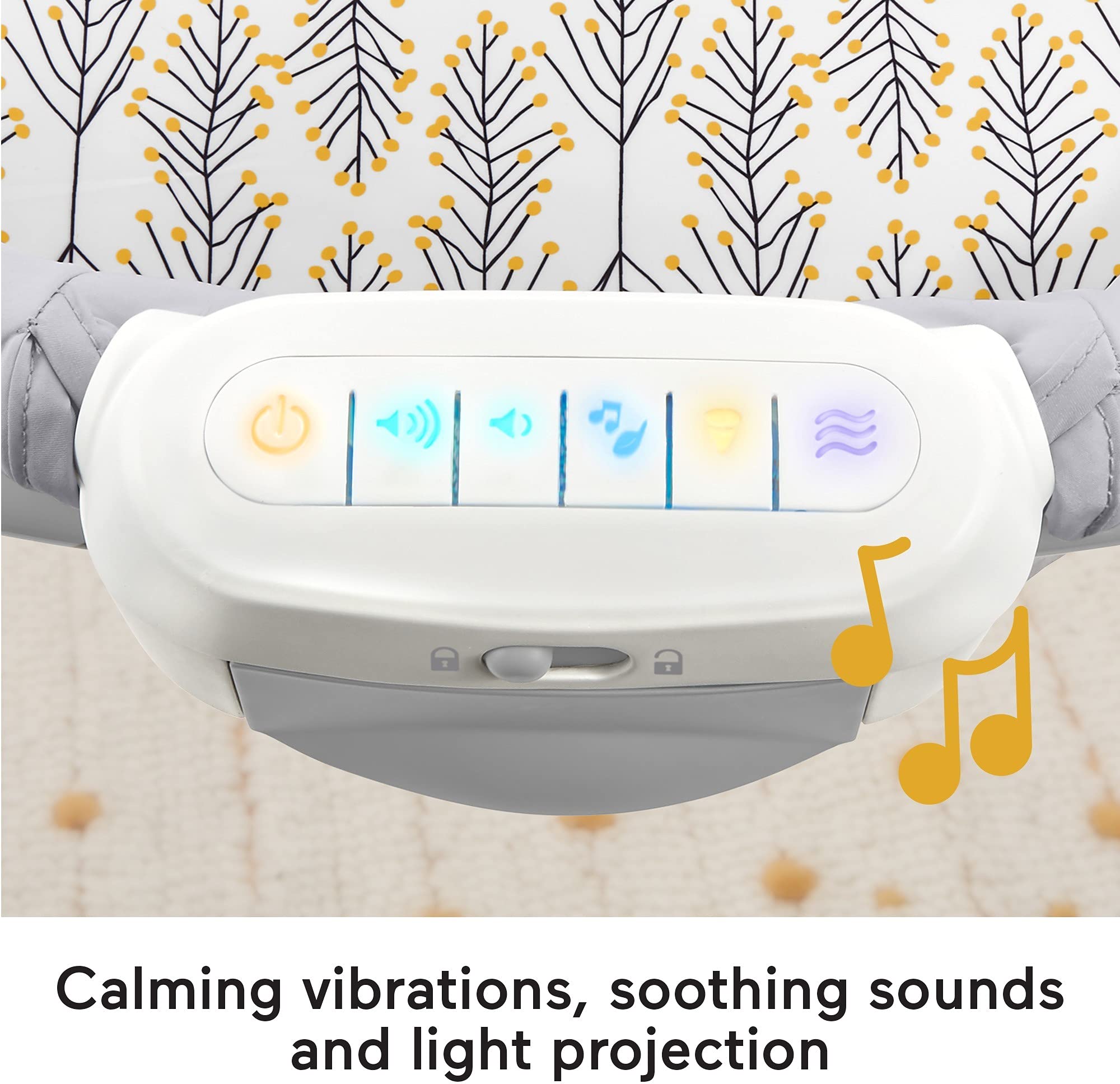 Fisher-Price Baby Bedside Sleeper Soothing View Projection Bassinet with Lights Music Sounds and Vibrations, Fawning Leaves