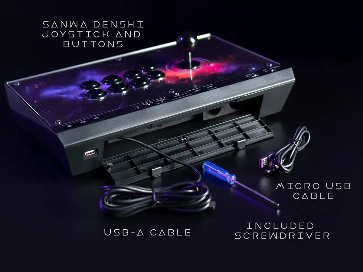Monoprice Arcade Fighting Stick Controller, Retro Gaming, Arcade Joystick, USB Port, Compatible with Windows, Xbox One, PlayStation 4, Nintendo Switch, and Android - Dark Matter Series