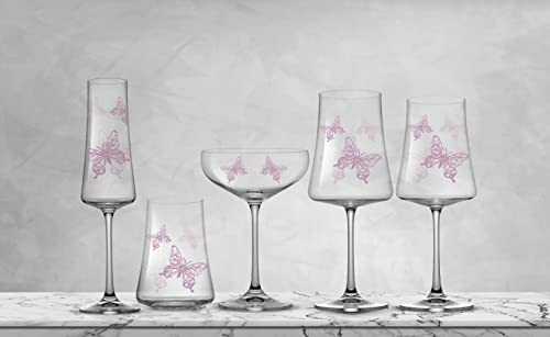 JoyJolt Meadow Butterfly Red Wine Glasses β Premium Red Wine Glasses Set of 2 β Exquisite Pink Butterfly Crystal Wine Glasses β 21oz Long Stem Unique Wine Glasses β Made in Europe