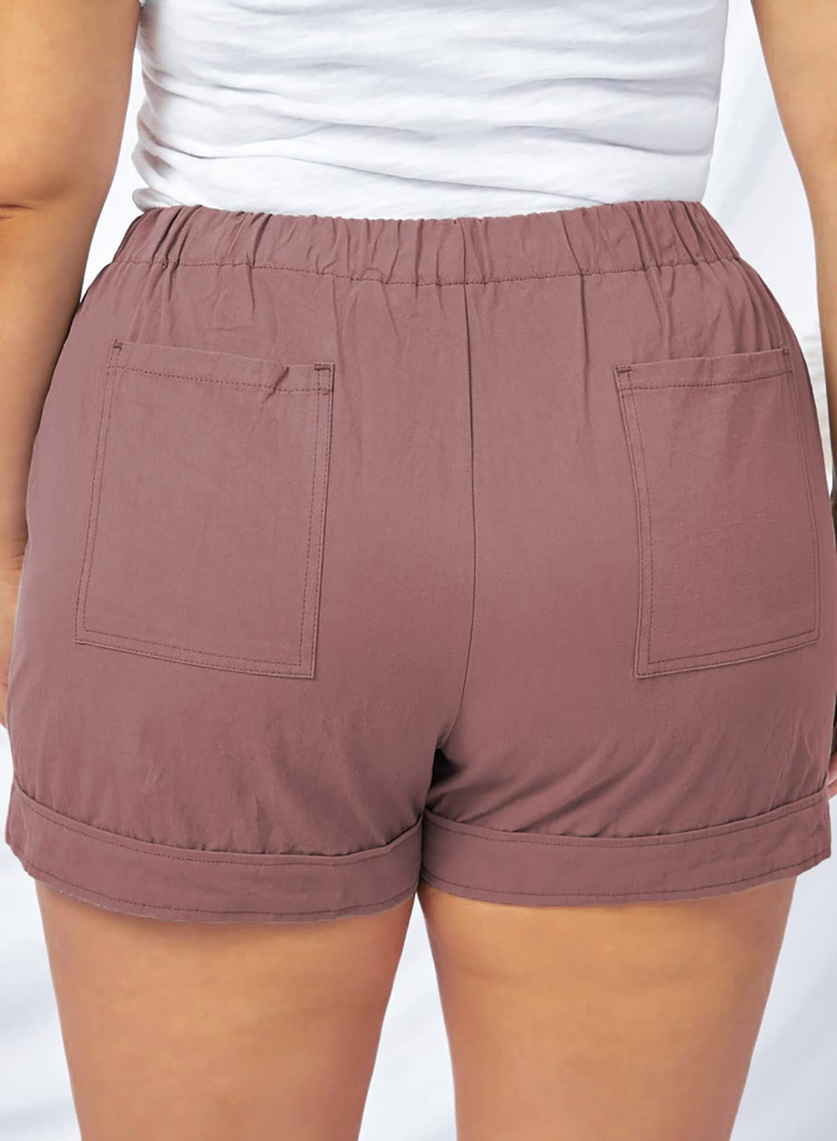 Eytino Womens Plus Size Shorts Drawstring Elastic Waisted Casual Summer Pockets Short,4X Red