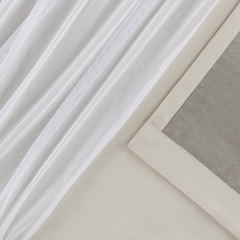 Exclusive Home Catarina Layered Solid Room Darkening Blackout and Sheer Grommet Top Curtain Panel Pair, 52"x96", Sand