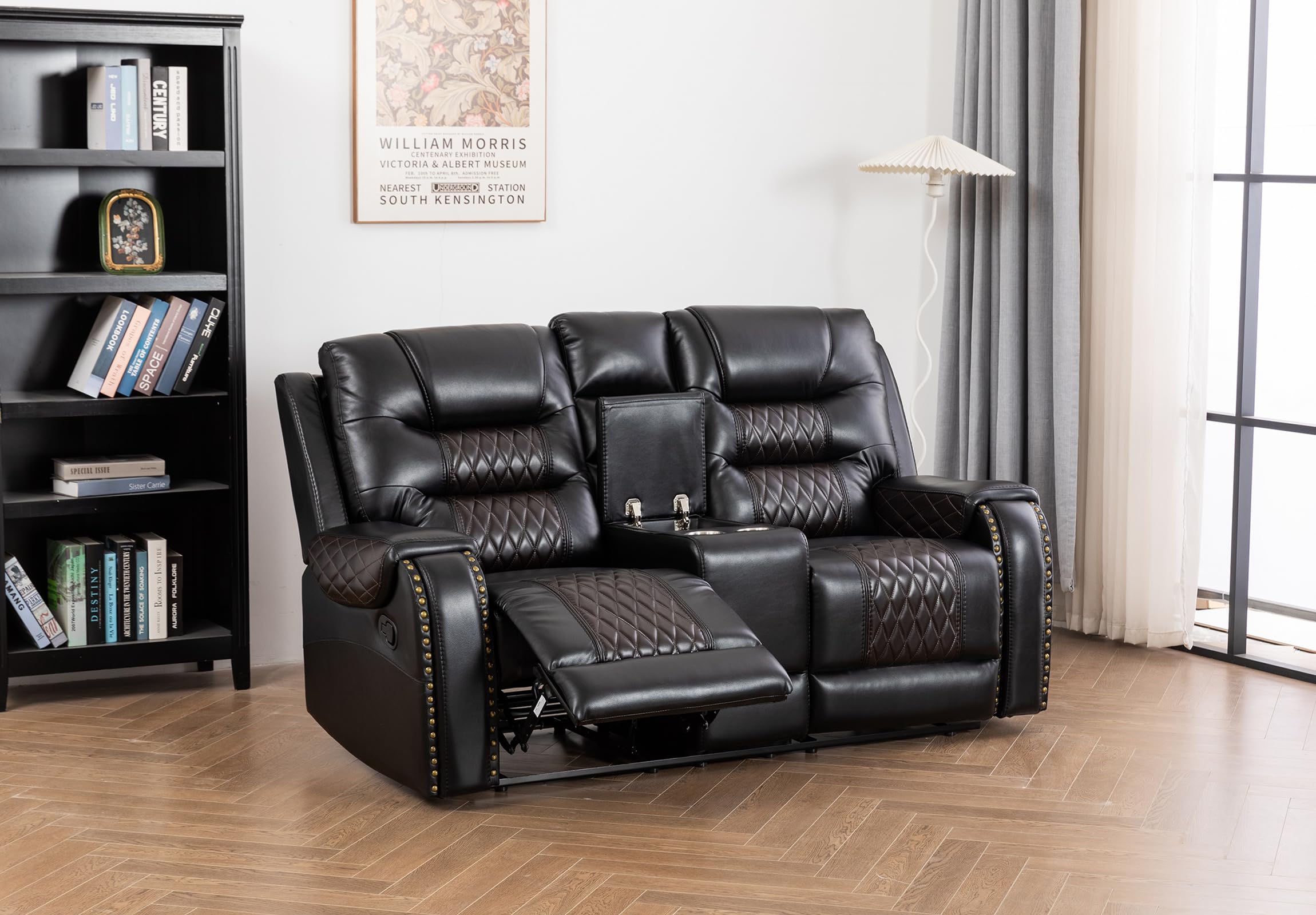 Sectional Manual Recliner Loveseat Couch with Console Table Storage Cup Holders for Living Room Home Theater