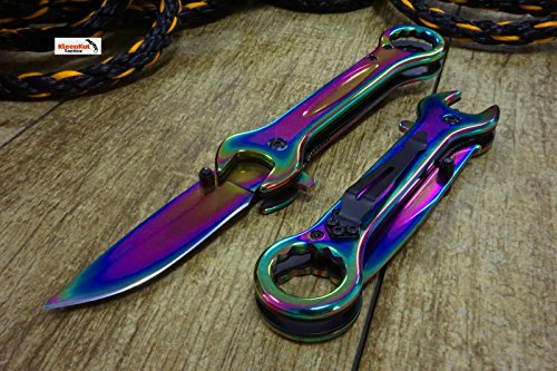NEW 7.5" Rainbow Wrench Tactical SPRING ASSISTED Open FOLDING POCKET KNIFE Multi-Tool 4 Colors Gold Rainbow Blue Gray Stainless Steel Blade