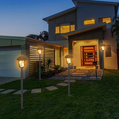 HECARIM Solar Lights Outdoor, 4 Pack Solar Pathway Lights, Solar Powered Garden Lights, Waterproof LED Solar Landscape Lights for Walkway, Pathway, Lawn, Yard and Driveway (Pattern D)