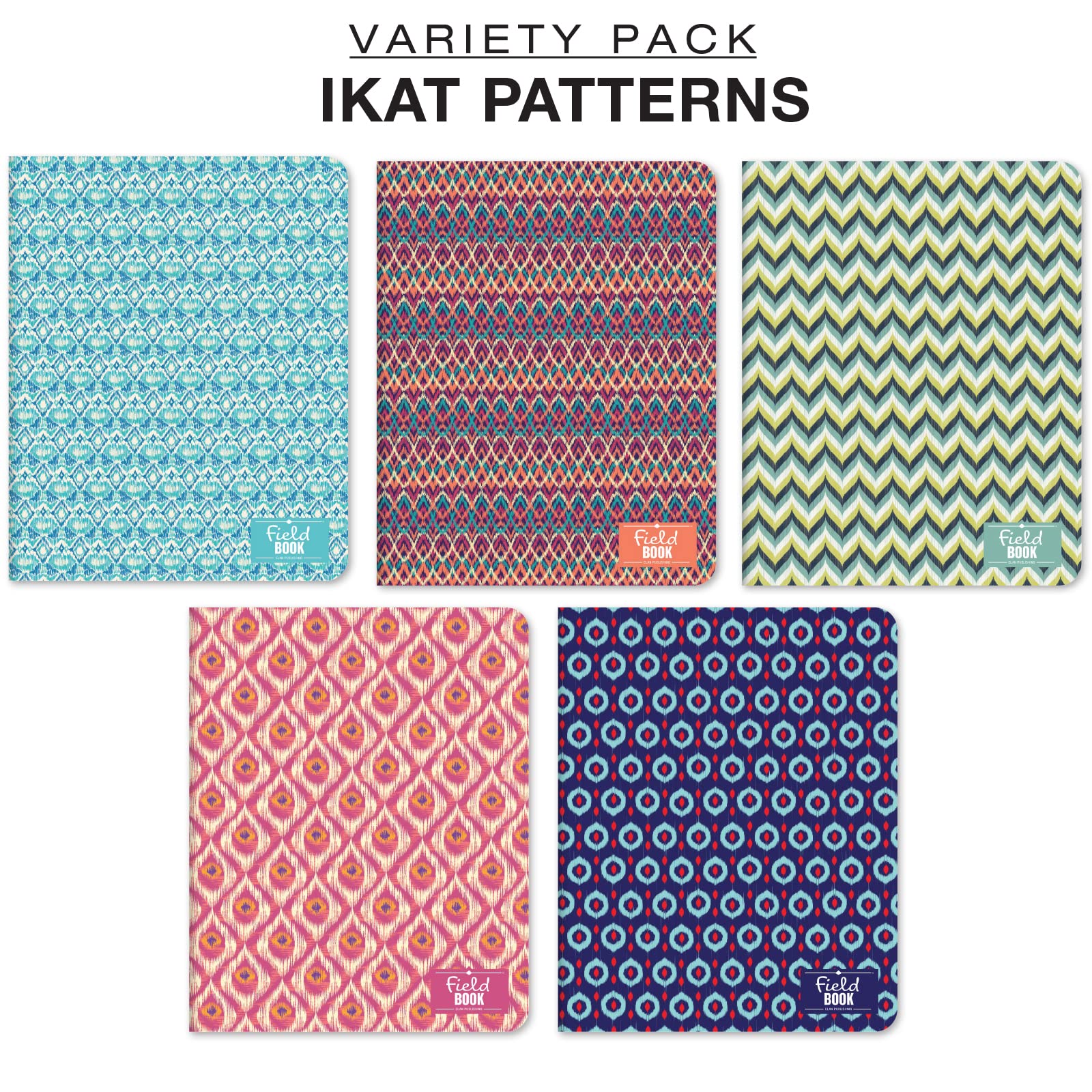 Elan Publishing Company Field Notebook/Journal - 8"x10" - Ikat Covers - Lined - Pack of 5