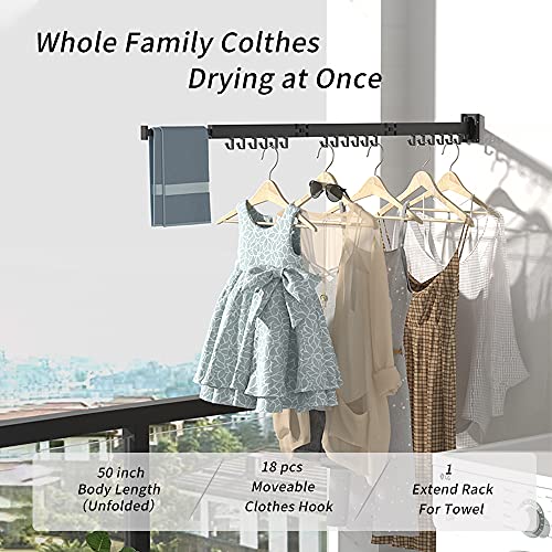 PLKO Retractable Clothes Drying Rack,Wall Mounted Clothes Hangers, Space Saver Laundry Drying Rack for Balcony,Laundry,Bathroom,Patio and Bedroom (3-Pole Black)
