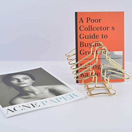File Organizer Iron Desktop Storage Book Rack 5 Section Bookshelf Magazine Newspaper Holder Art Book Stand Wire Book Ends for Mail,Paper,Document,Folder,Record in Office Home Decoration (Rose Gold)