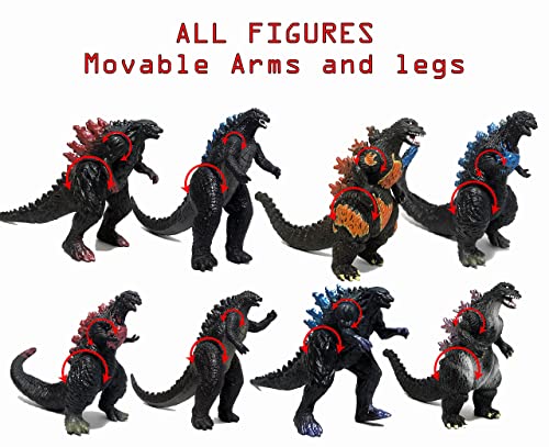EZFun Set of 8 Godzilla Toys Movable Joint Birthday Kids 2019 Action Figures King of the Monsters Burning Heisei Mecha Ghidorah Pack Plastic Mini Dinosaur Playsets Cake Toppers Package
