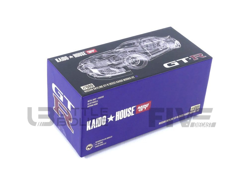 True Scale Miniatures Model Car Compatible with Nissan Skyline GT-R (R33) Kaido Works V2 Blue Limited Edition 1/64 Diecast Model Car Kaido House KHMG089