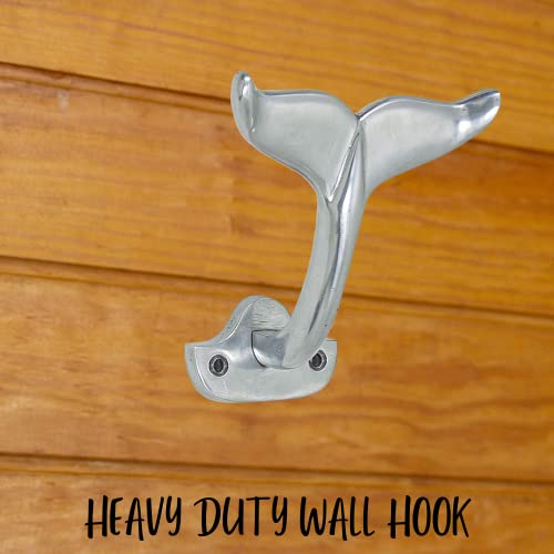 Needzo Nautical Whale Tail Hook, Heavy Aluminum Cast Wall Hooks Decorative Coastal Home Decor, 8 inches
