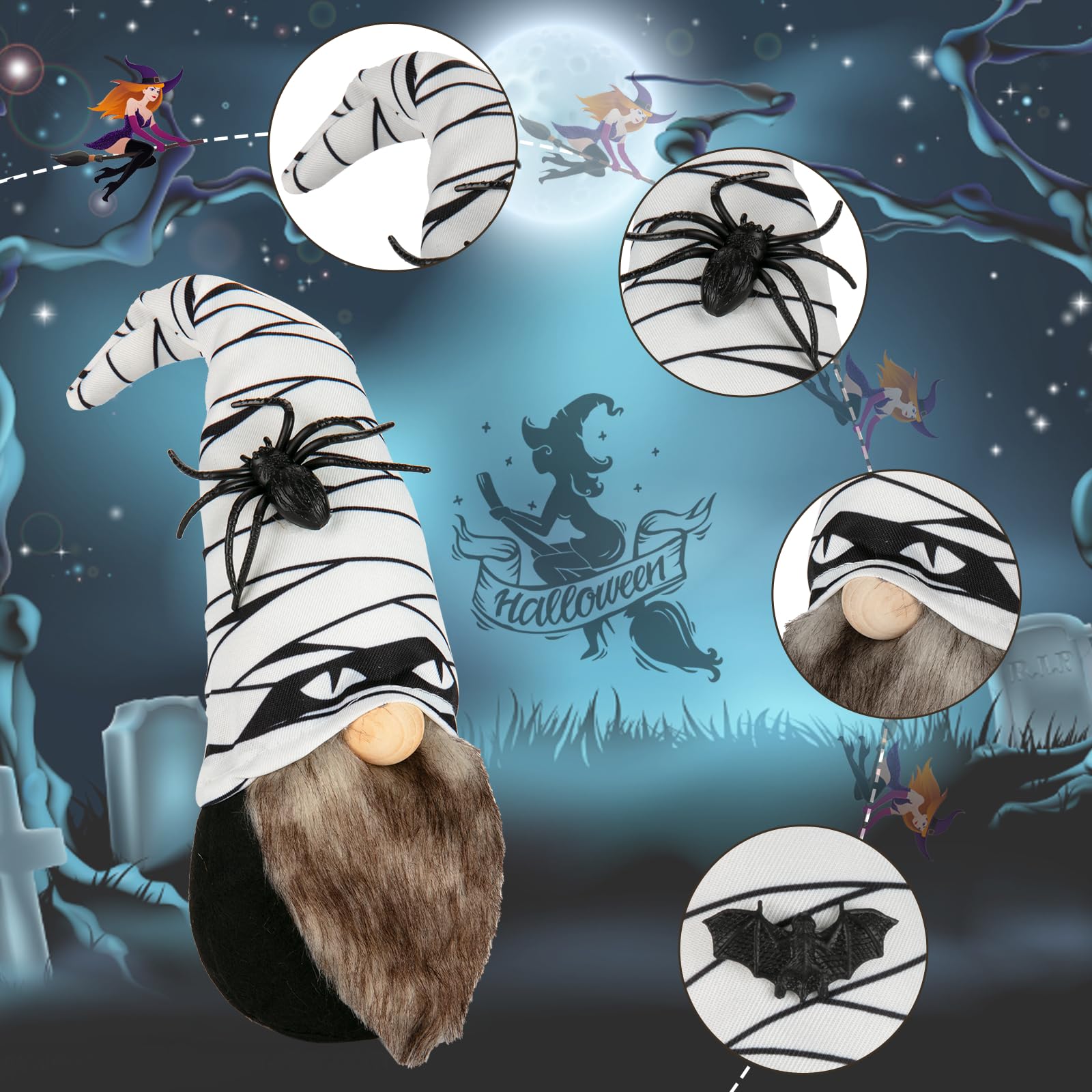 HAAPLL Halloween Gnomes Decorations, Halloween Decorations Indoor, Spider Hat Winter Gnomes - Handmade Plush 2 Pack Swedish Tomte Dwarf for Home Farmhouse Tiered Tray Docor (Halloween)