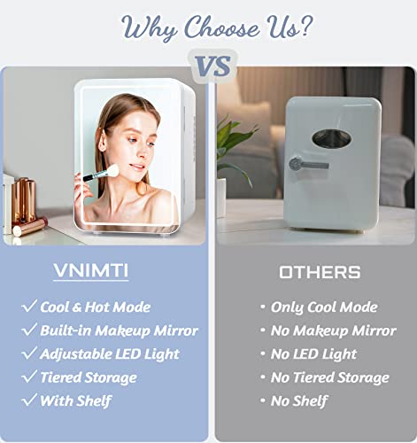 VNIMTI Mini Skincare Fridge 4 Liter/6 Cans, Portable Cosmetic Fridges with Makeup Mirror, Cooler & Warmer, AC & DC, Small Refrigerator for Bedroom, Car, Office, Outdoor (Pink - 4L)