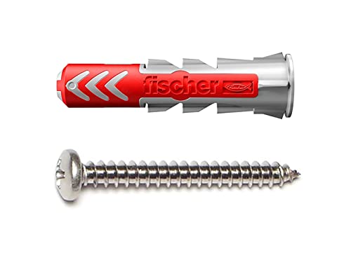 fischer DuoPower 1/4" x 1-3/16" S PH, powerful universal plug with panhead screw, intelligent 2-component technology for fastenings in concrete, bricks, gypsum plasterboard, etc., 50 plugs & 50 screws