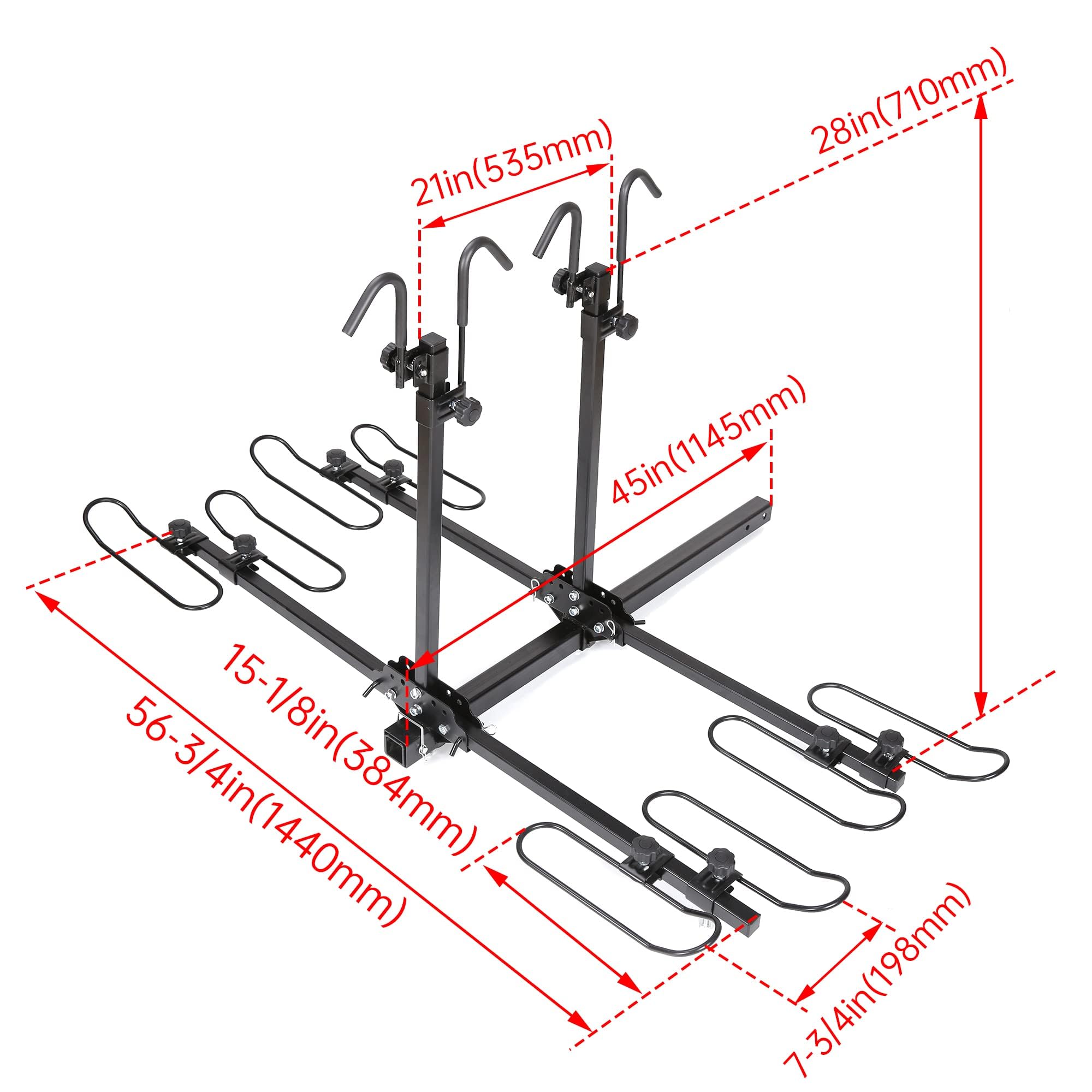 ECOTRIC Rack Hitch Mounted 4 Bikes Platform Style Foldable Bicycles Carrier for Cars Trucks SUV with 2" Hitch 200 Lbs Total