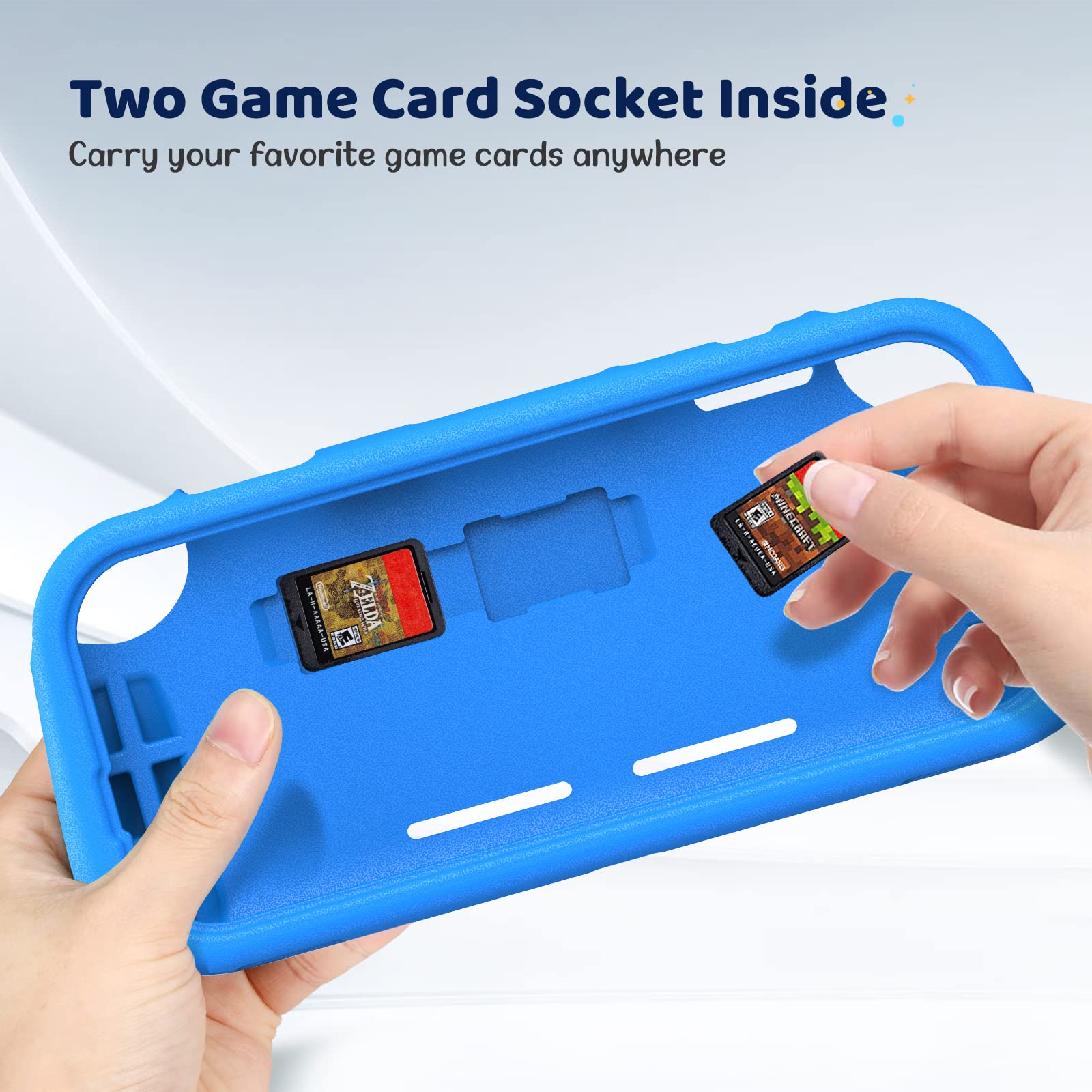 Fintie Kids Case for Nintendo Switch Lite 2019 w/2 Game Card Slots - [Ultralight] [Shockproof] Protective Cover with Ergonomic Grip, Kids Friendly Grip Case for Switch Lite Console, Blue