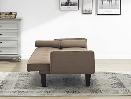 ERYE 71.6" W 3-in-1 Upholstered Napping Futon Loveseat Convertible Sleeper Bed,2-Seaters Sofa & Couch Tufted Cushions Love Seat Daybed for Small Space Living Room, Brown with Pillows