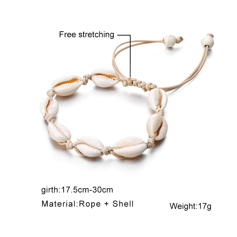 Fesciory Puka Shell Anklet for Women Summer Natural Cowrie Adjustable Ankle Bracelet, Handmade Boho Hawaiian Beach Seashell Jewelry (Shell Anklet Beige Rope)