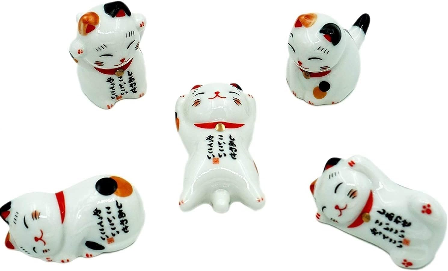 TRUEGOOD Cute Cat Chopsticks Rest Dinner Spoon Stand Knife Fork Holder, Valentine's Day present (5pcs White)