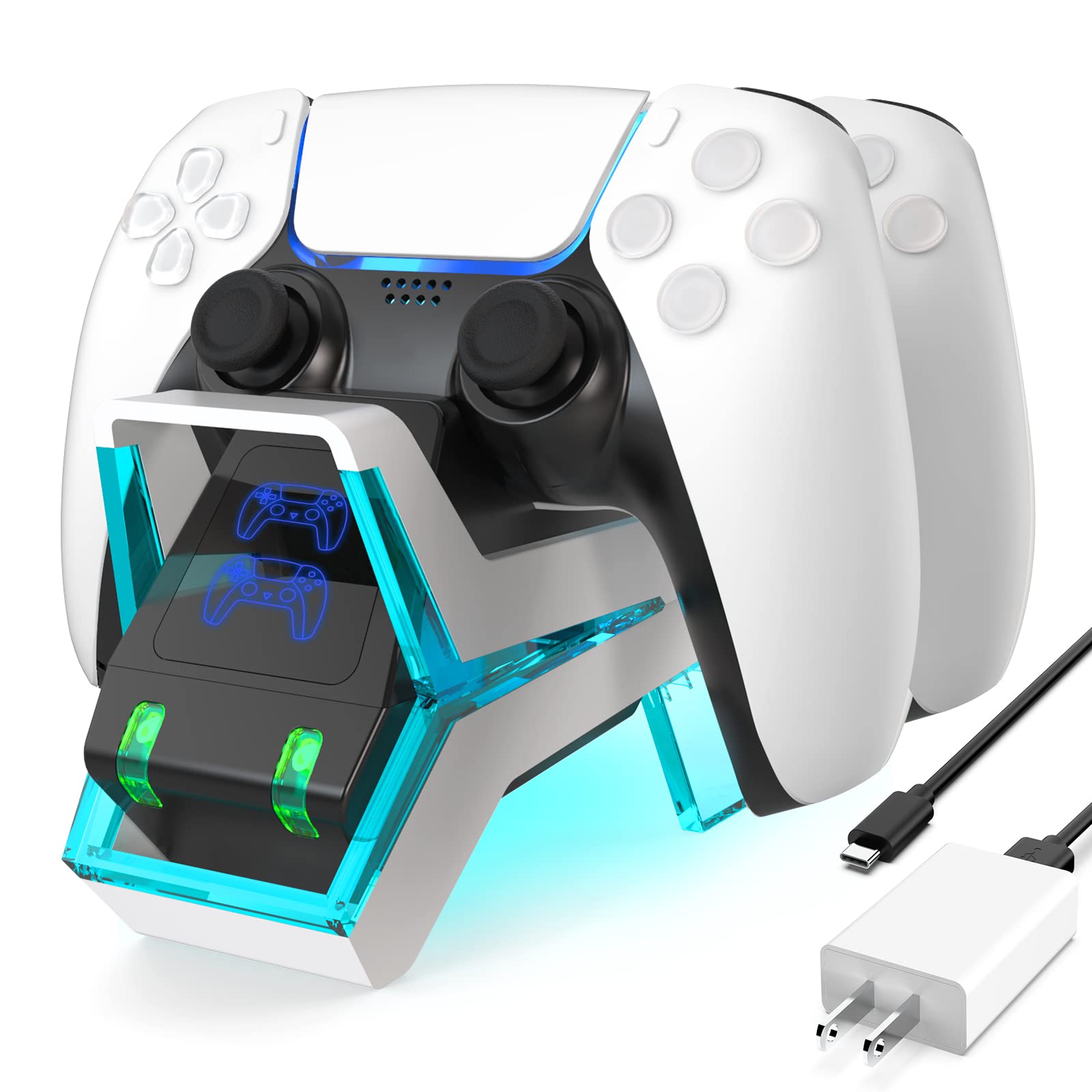 Fenolical PS5 Controller Charging Station, Dual-Control 5V/3A High-Speed Fast Charging AC Adapter, Electronic Dog Style Dual Playstation5 Charger Station Base Accessories with LED Indicator, White