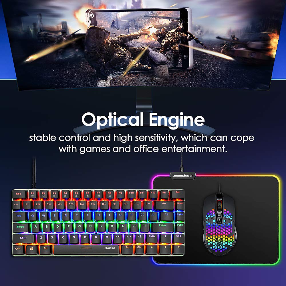FELICON Wired RGB Gaming Mouse with Rainbow Backlight Lightweight Honeycomb Shell Adjustable 6400 DPI Programming Driver Optical Sensor 78G Mice for PC X-Box PS4 Gamer (Black)