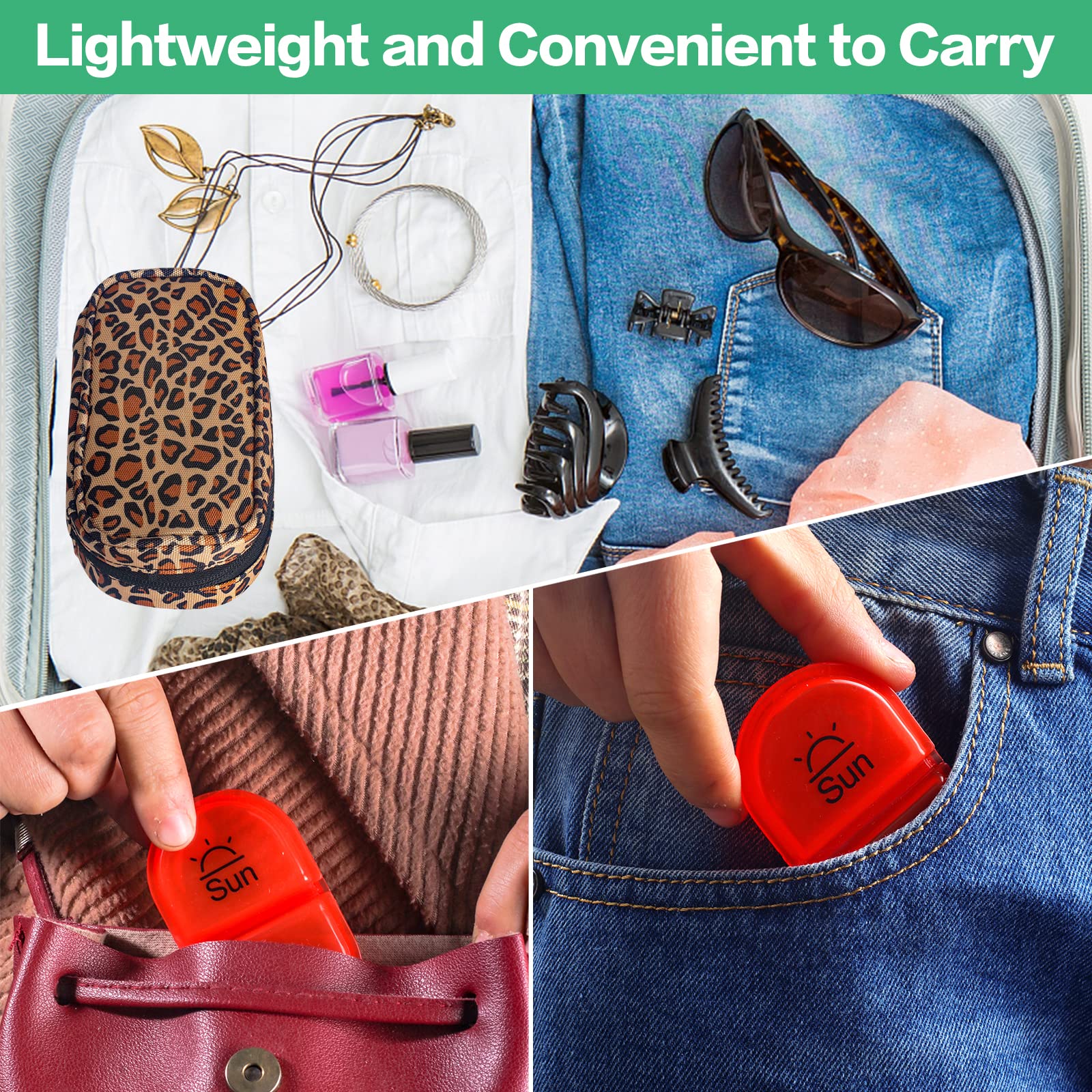 Serfeymi Weekly Travel Pill Organizer 2 Times A Day AM PM Rainbow Pill Box 7 Day with Large Portable Zipper Canvas Pill Case, Medicine Organizer for Pills, Vitamins, Supplements, Fish Oils - Brown 01