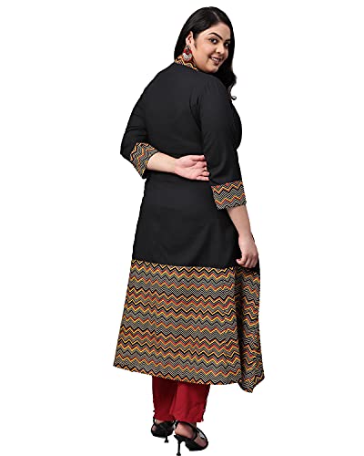 Yash Gallery Women's Rayon & Cotton Cambric Zig-Zag Print A-Line Kurta (XXL, Black.)