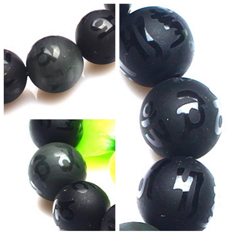 Feng Shui bracelet black obsidian 14mm Matte surface Hand Carved Mantra Bead Attract Good Luck Wealth and Prosperity Men Women Bangle