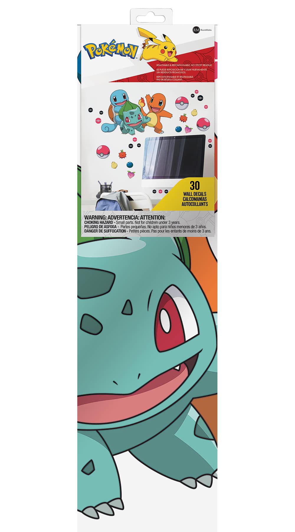 RoomMates RMK5361GM Pokémon Squirtle, Charmander, and Bulbasaur Peel and Stick Giant Wall Decals