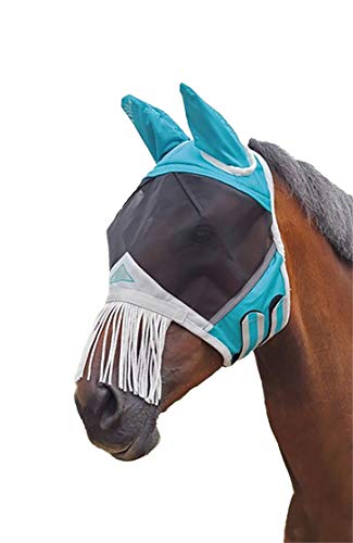 FINE MESH FLY MASK with NOSE FRINGE (Full, Teal)