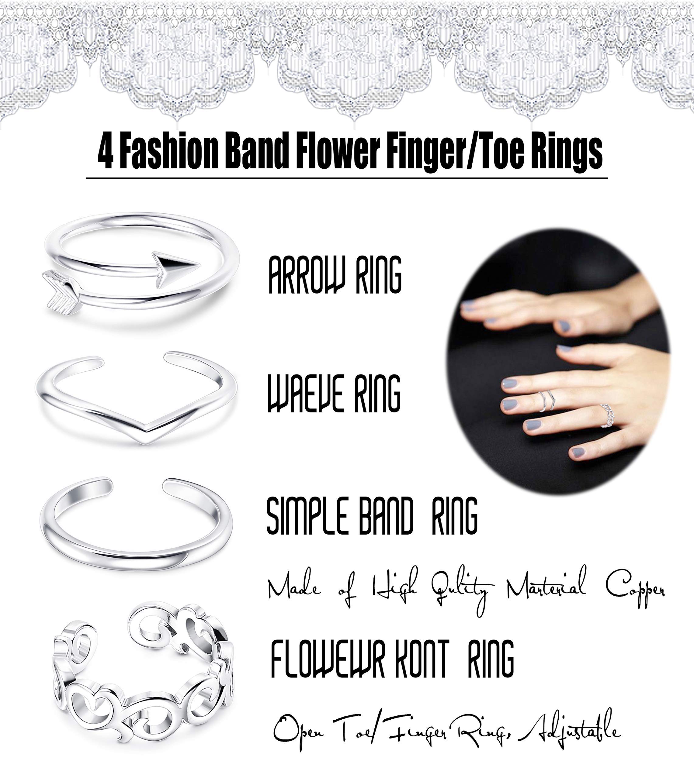 FIBO STEEL 4 Pcs Open Toe Rings for Women Arrow Tail Band Toe Ring Adjustable