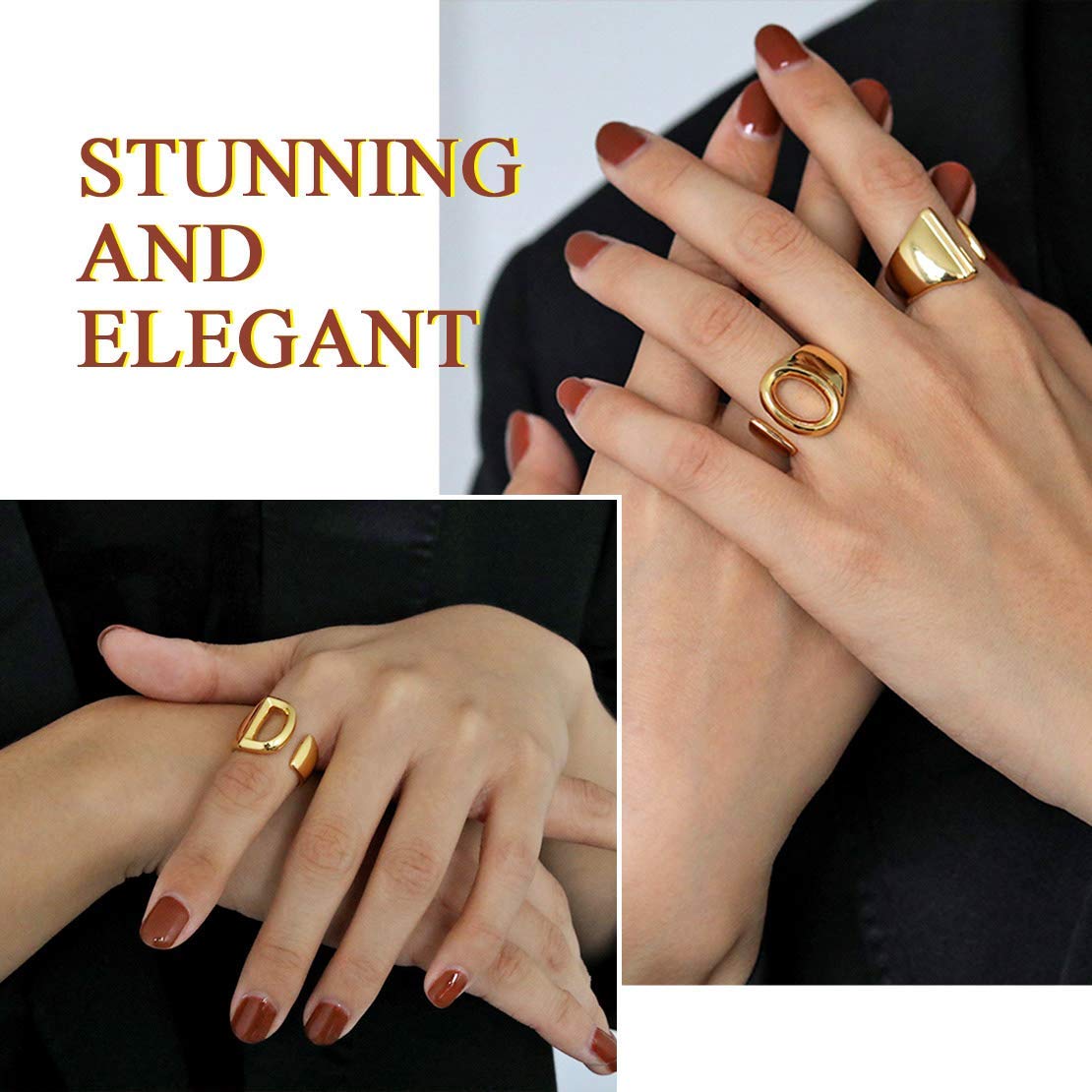 FindChic Initial Ring Chunky Gold Rings That Don't Tarnish Statement Ring for Women Cute Letter A Adjustable Open Rings for Women 18K Gold Plated Stacking Name Ring Size 6 7 8 9 Jewelry