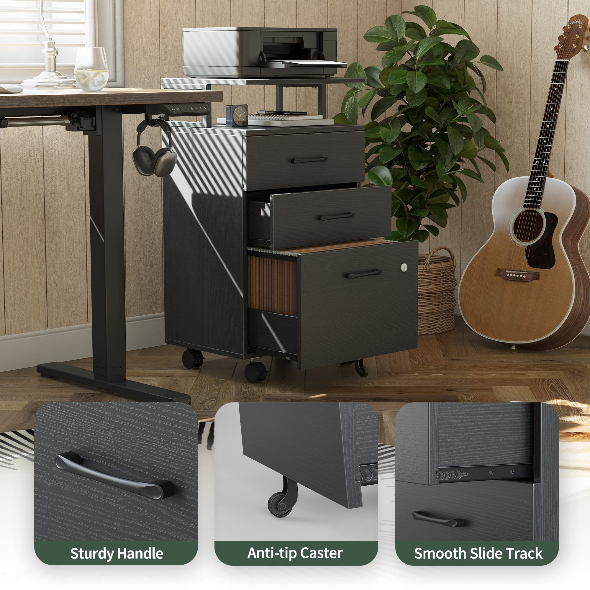 FEZIBO 48 * 24 Inches Height Adjustable Desk with 3-Drawer Rolling Filling Cabinet