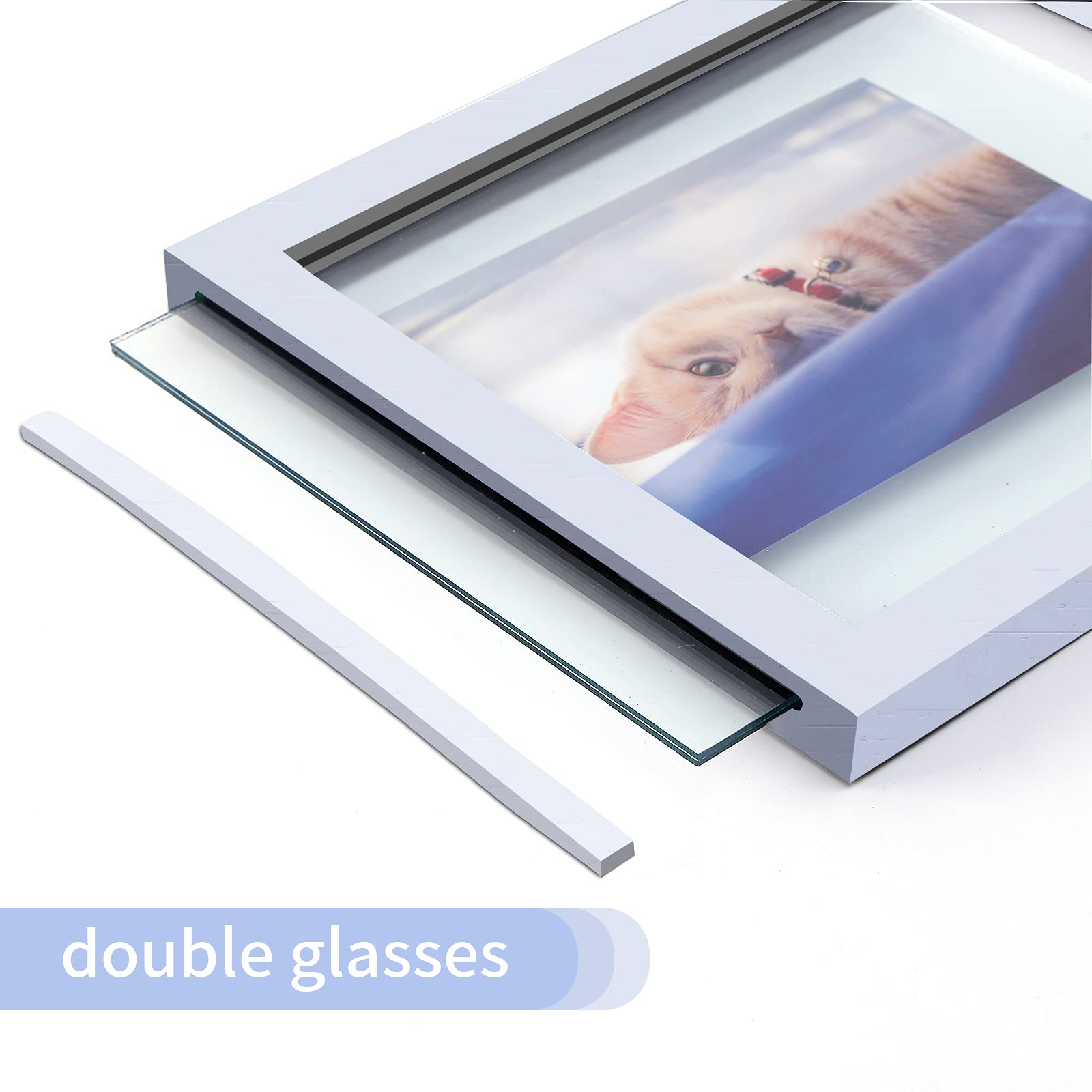 FIRMINANA 2 Pack 11x14 Floating Picture Frames,Display 2x3, 4x6, 5x7, 8x10, 11x14 Full Display Without Floating, Solid Oak Frame and High Definition Double Glass,Rustic White