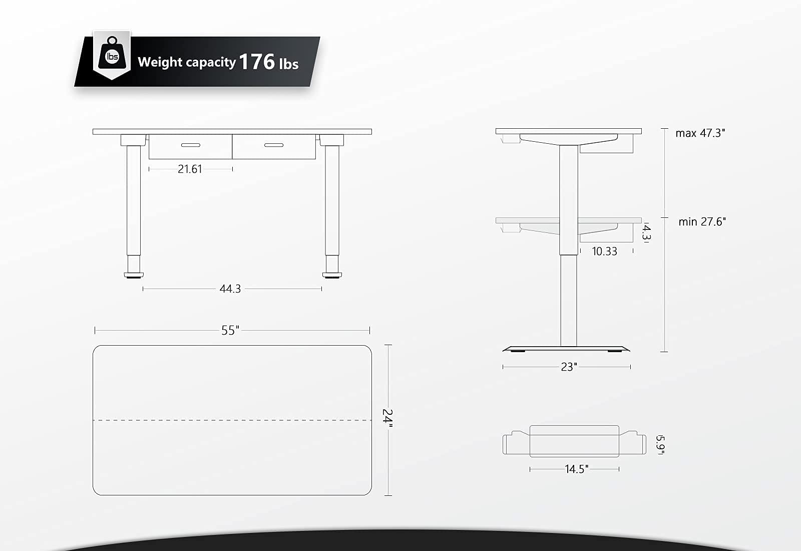 FEZIBO Height Adjustable Desk with 2 Drawers Storage and Anti Fatigue Mat