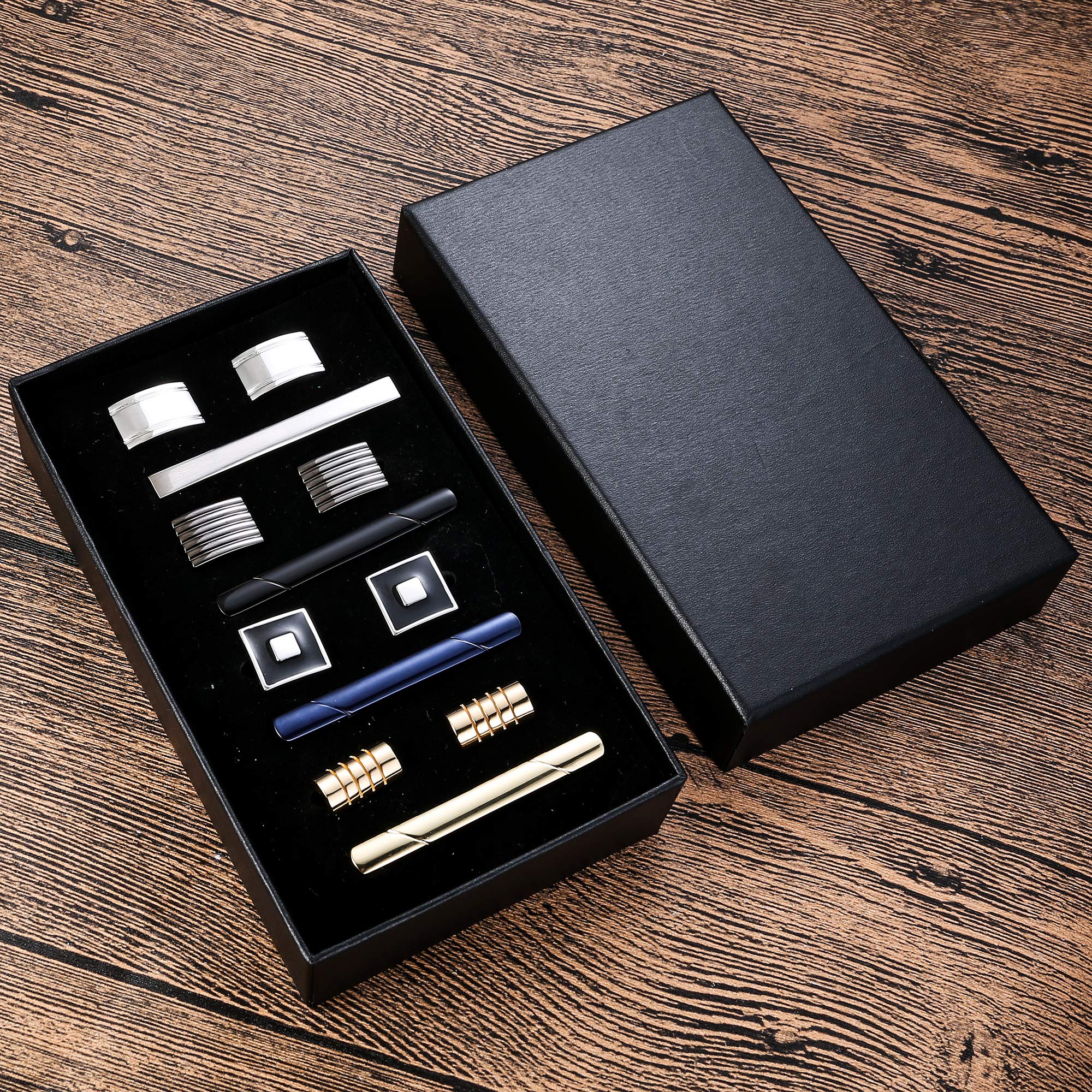 FIBO STEEL Mens Cufflink and Tie Clip Set for Men Business Wedding Birthday with Black Box