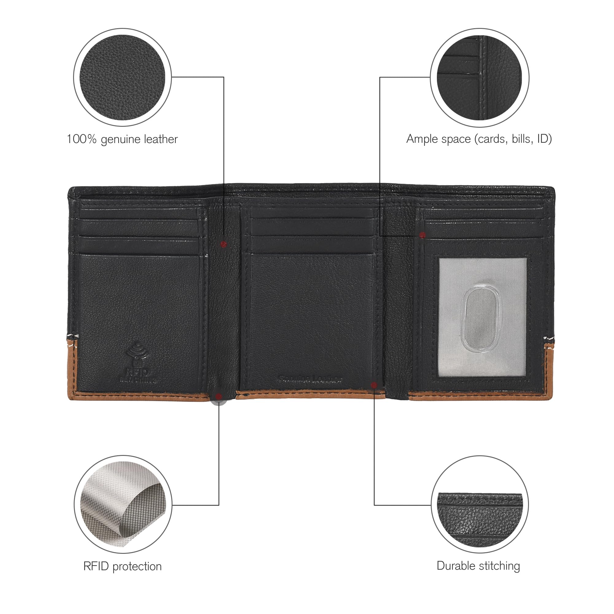 ESTALON Real Leather Trifold Wallet For Men-RFID Slim Tri Fold Wallets Minimalist 3 fold Credit Card Holder ID Window Christmas Gift (Charcoal/Sierra)
