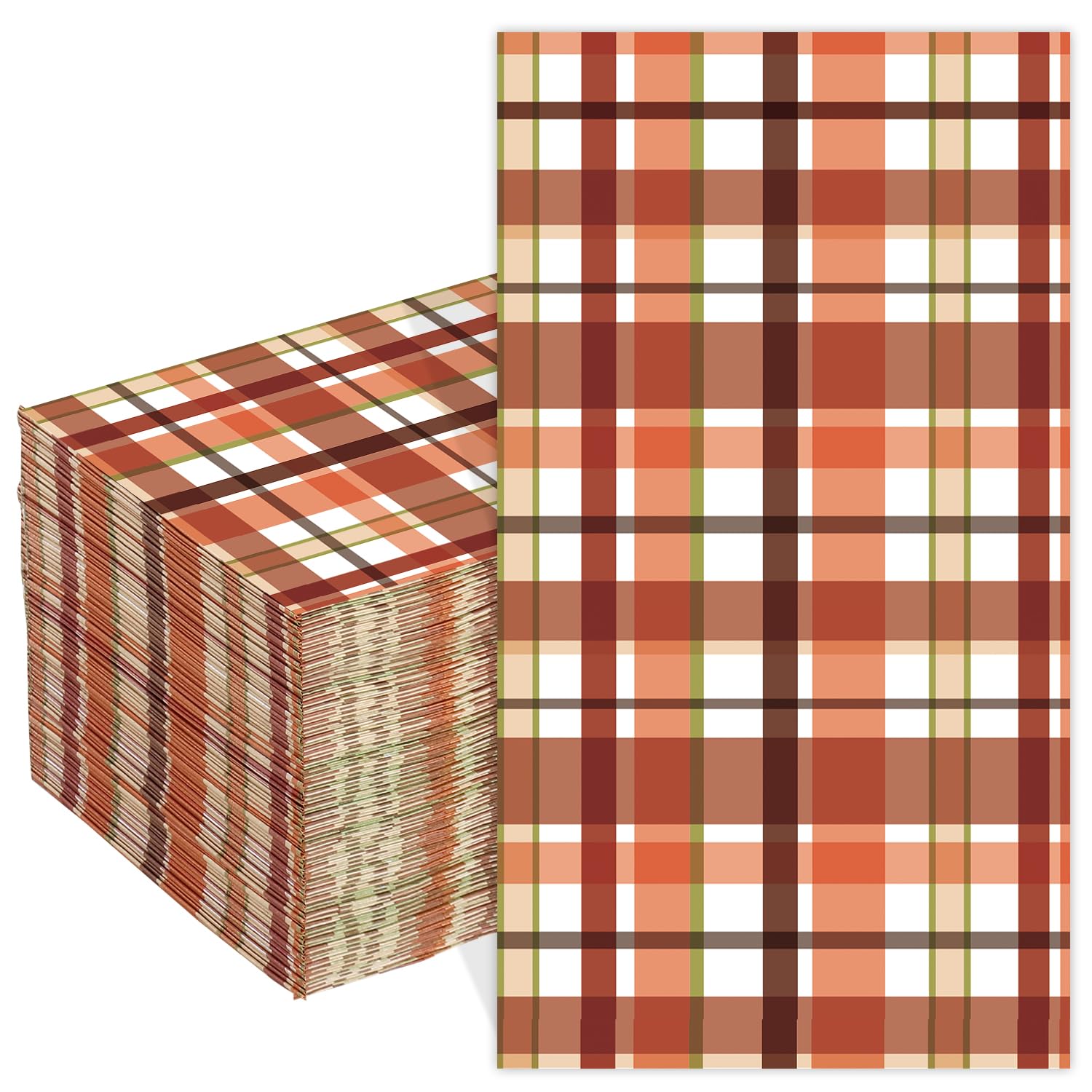 Quera 100 Pack Fall Guest Napkins Pumpkin Spice Plaid Autumn Paper Hand towels Thanksgiving Party Supplies Disposable Bar Napkins for Thanksgiving Party, Engagement, Baby Shower, Celebration Party