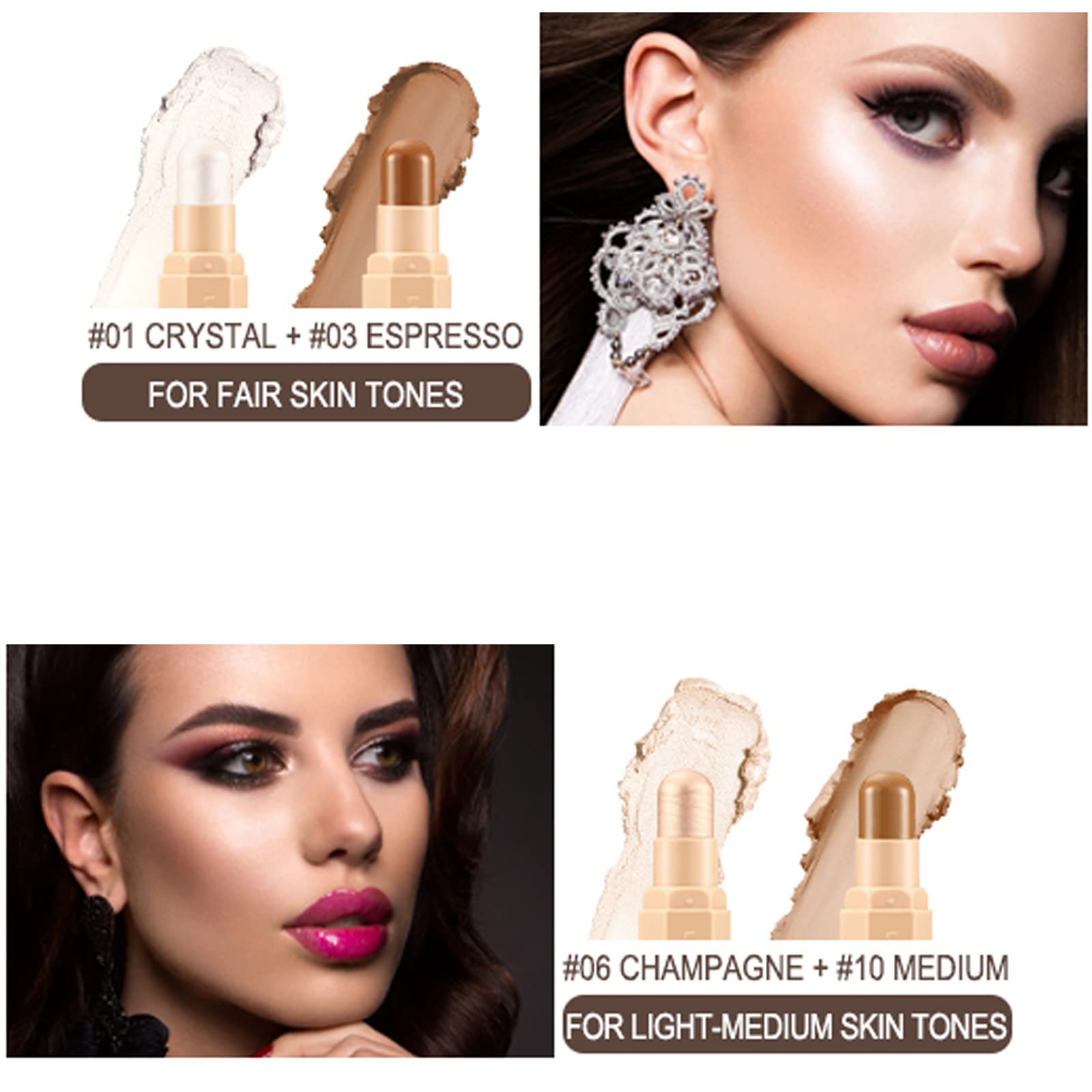 Face Cream Contour Stick Bronzer Stick Highlighter Stick Illuminator Makeup Glow Kit,Long Lasting Highly Piamented Skin Brighten Shadow Contour Bronzer Highlighter Powder Pen Pencil-F3